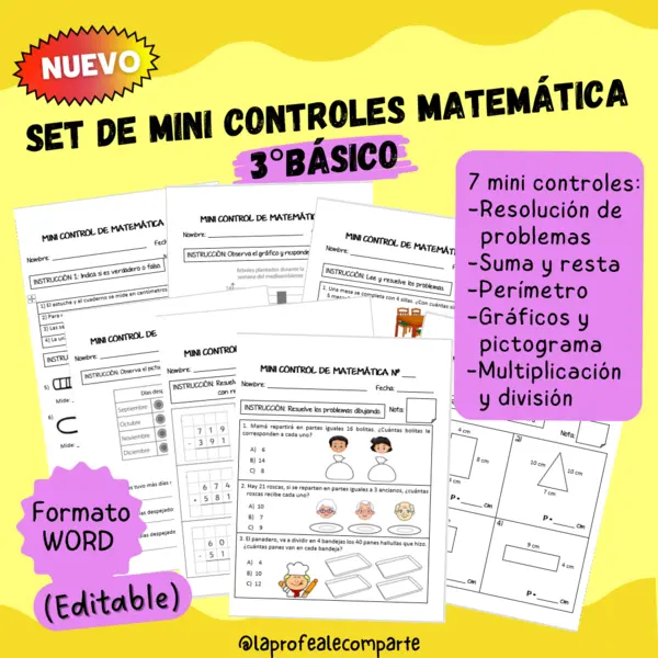 MINI CONTROLES MATEMÁTICA 3° BÁSICO | profe.social